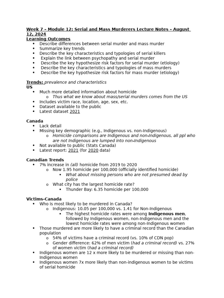 PSCY 3402A Module 12 Lecture Notes - August 12 2024 | PDF