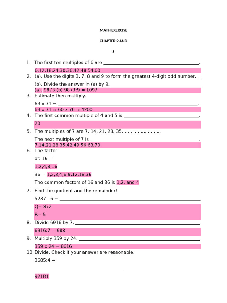 Math Exercise Unit 2 and 3 | PDF