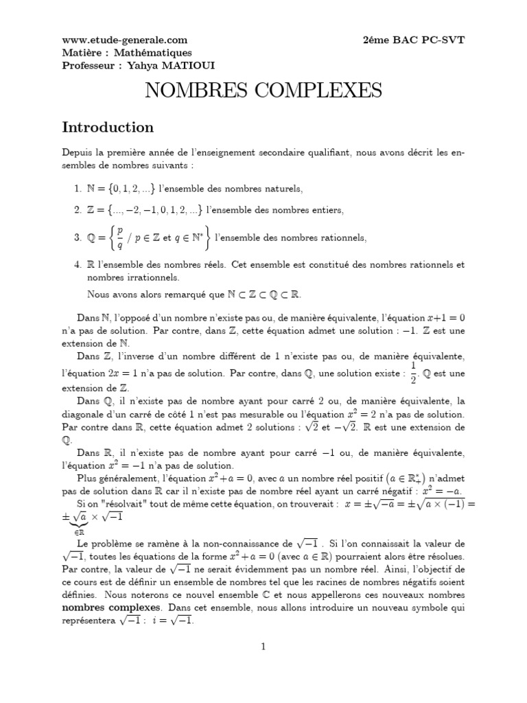 Chapitre-06-Nombres-Complexes-2-BAC-PC-SVT_www.etude-generale.com_ | PDF