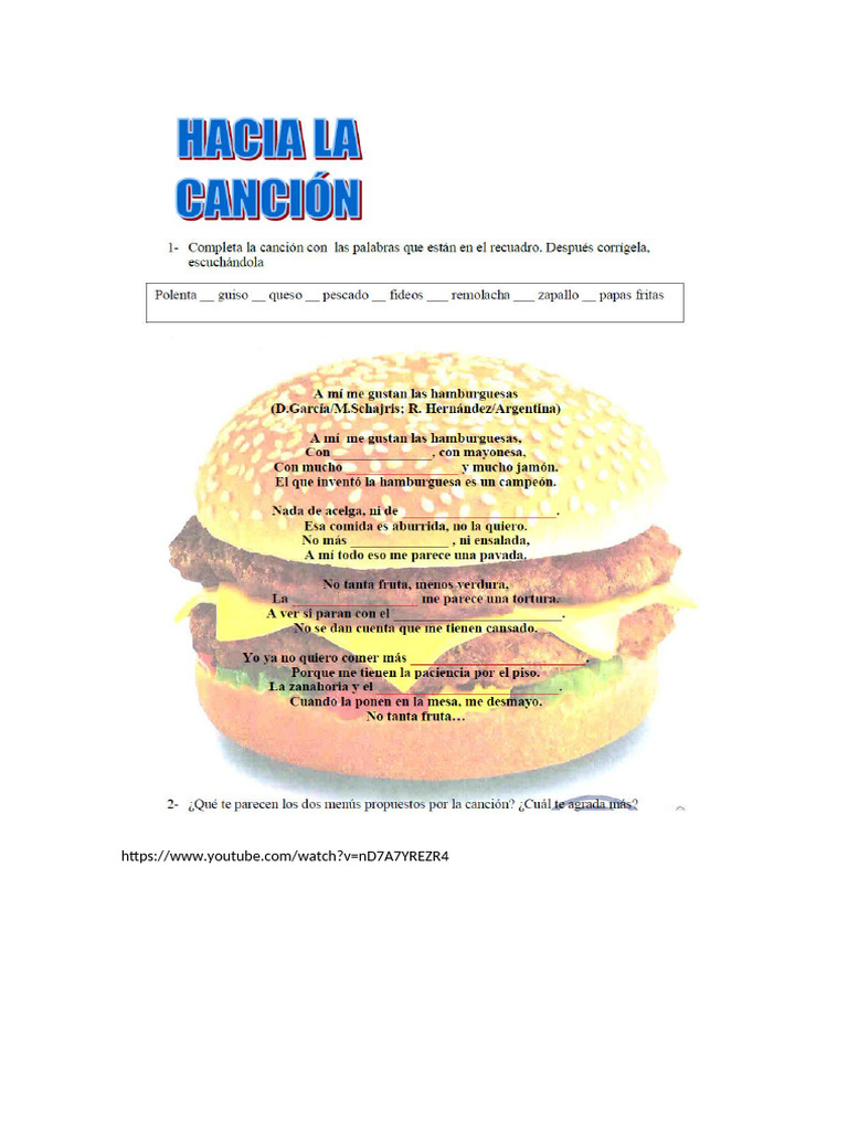 A Mi Me Gustan Las Hamburguesas | PDF