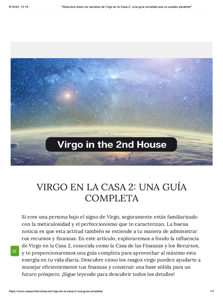 Descubre Todos Los Secretos de Virgo en La Casa 2 - ¡Una Guía Completa Que No Puedes Perderte! | PDF