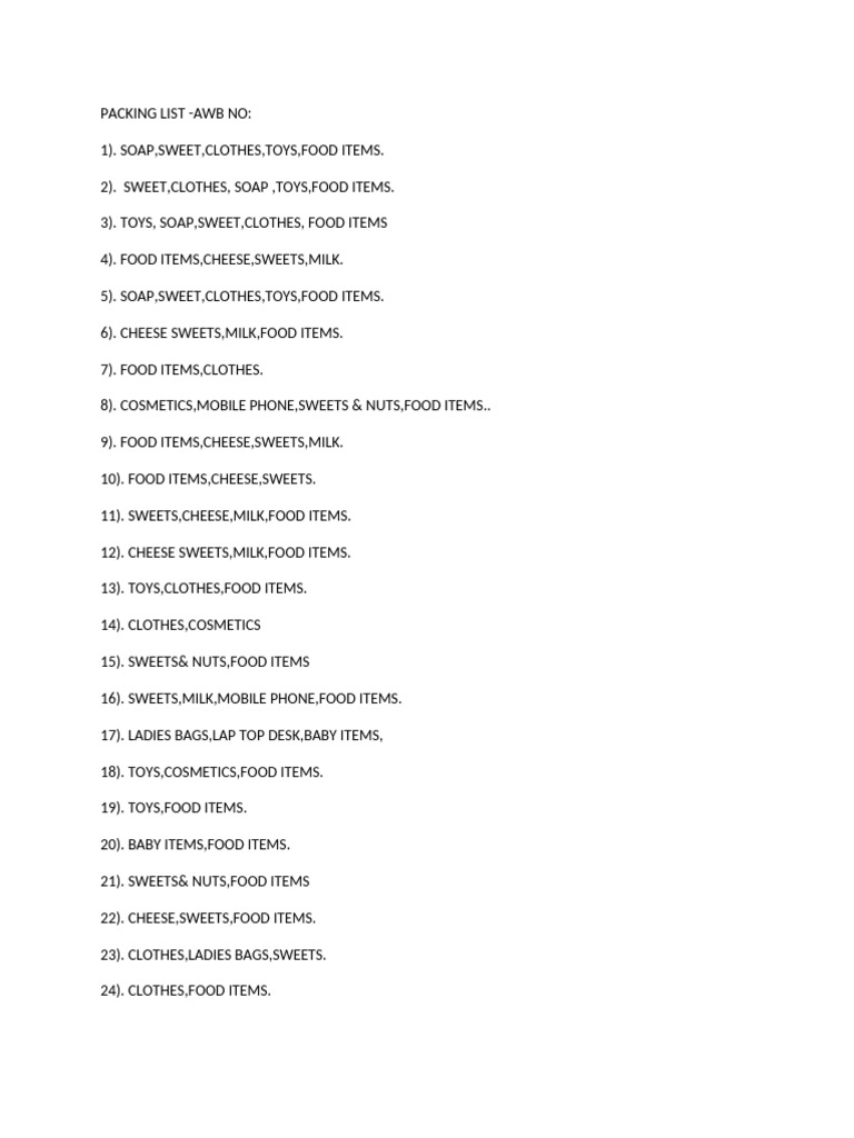 Packing List2 | PDF
