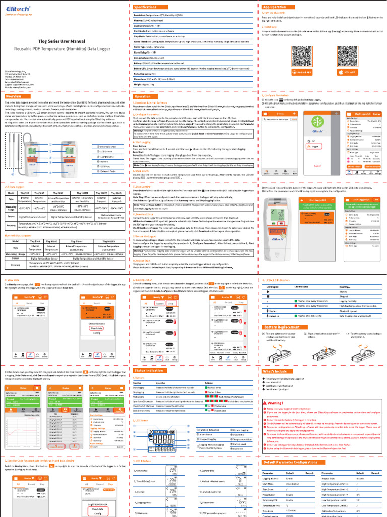 Elitech Tlog Series Temperature Data Logger User Manual | PDF