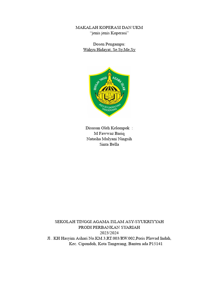 Makalah Jenis Jenis Koperasi | PDF