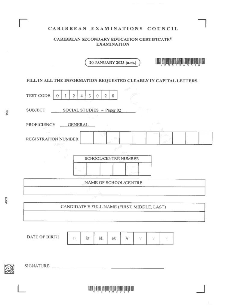Social Studies Paper 02 Jan 2023 Csec | PDF