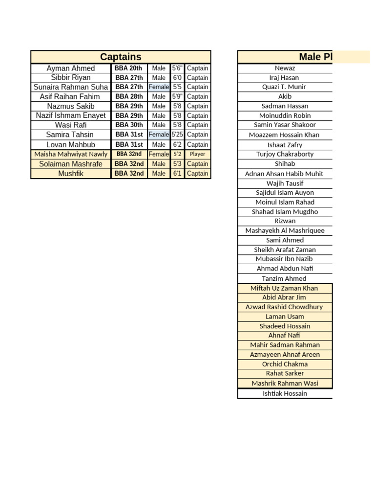 Final Player List | PDF