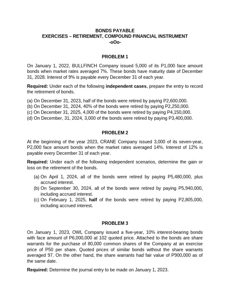 Exercise 6 Retirement of Bonds Payable | PDF