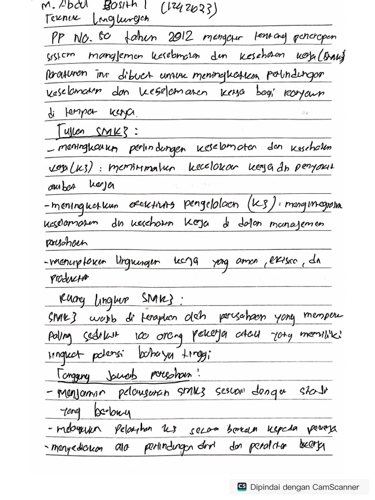 Resume SMK3 -M Abdul Basith T (12421023) | PDF