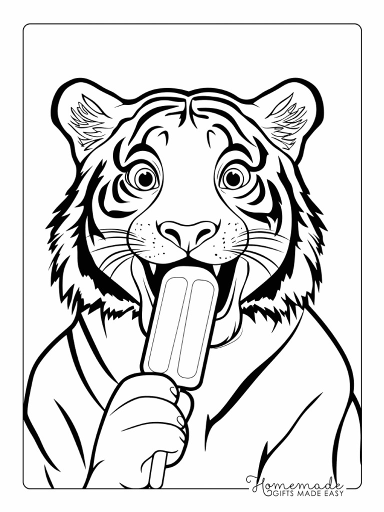 Tiger Coloring Pages Cartoon Tiger Eating Popsicle | PDF