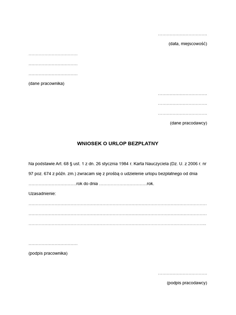 Wniosek o Urlop Bezlatny Dla Nauczyciela | PDF