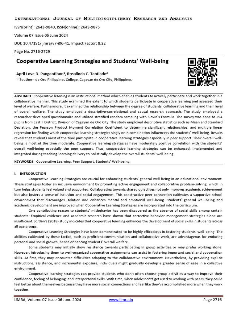Cooperative Learning Strategies and Students Well | PDF