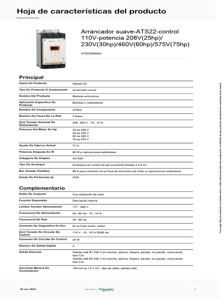 Schneider Electric - Altistart-22 - ATS22D88S6U | PDF