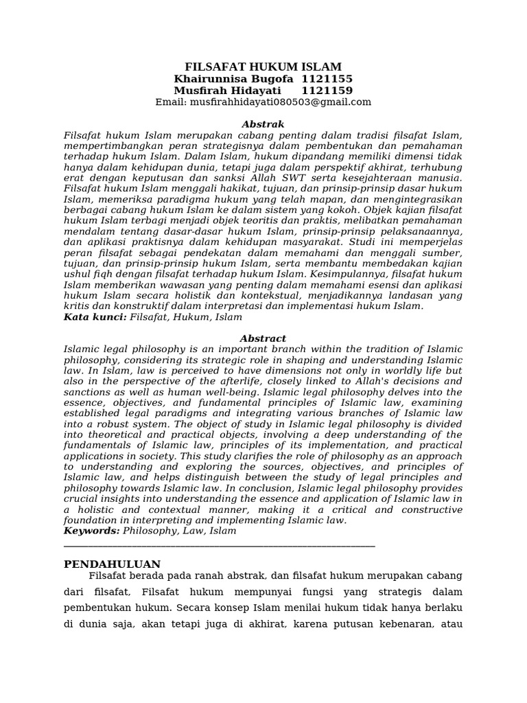 Jurnal Filsafat Hukum Islam | PDF | Semitic Words And Phrases | Philosophy