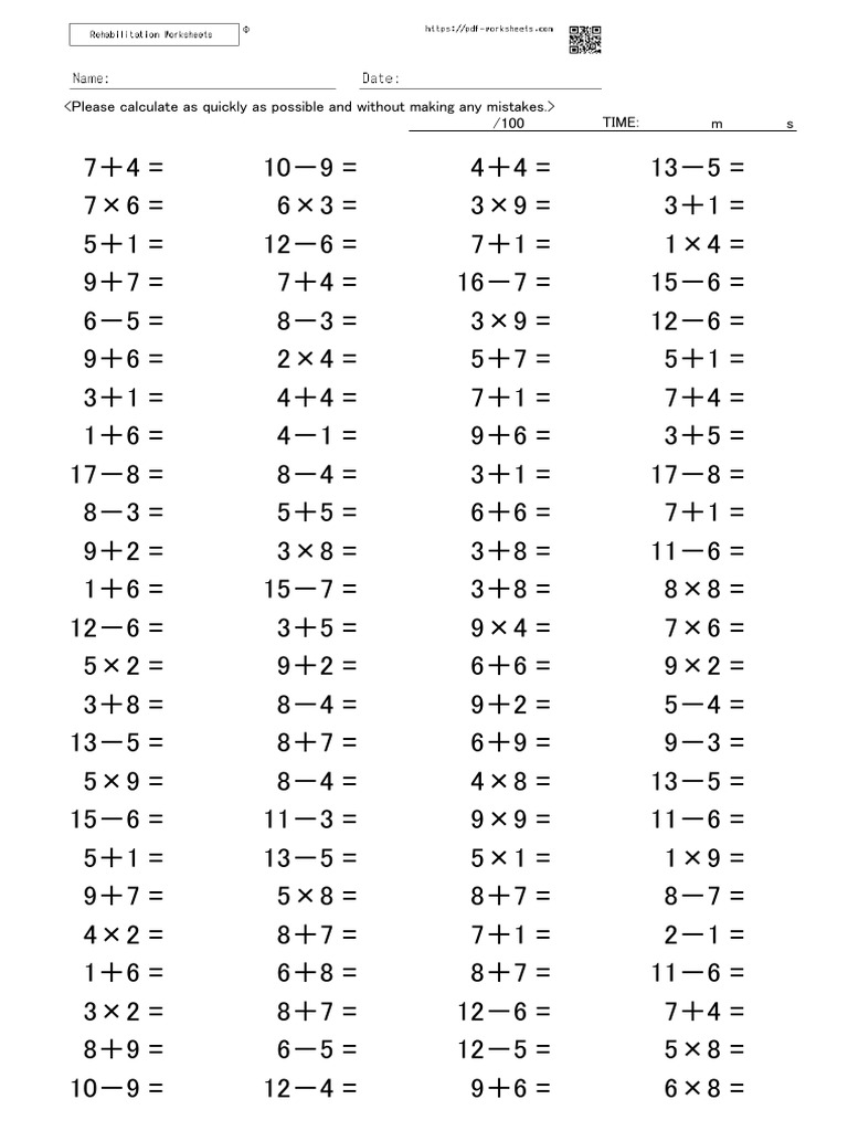Calculation Tasks Involving A Mixture of Addition Subtraction and Multiplication Ver2 - 001 | PDF