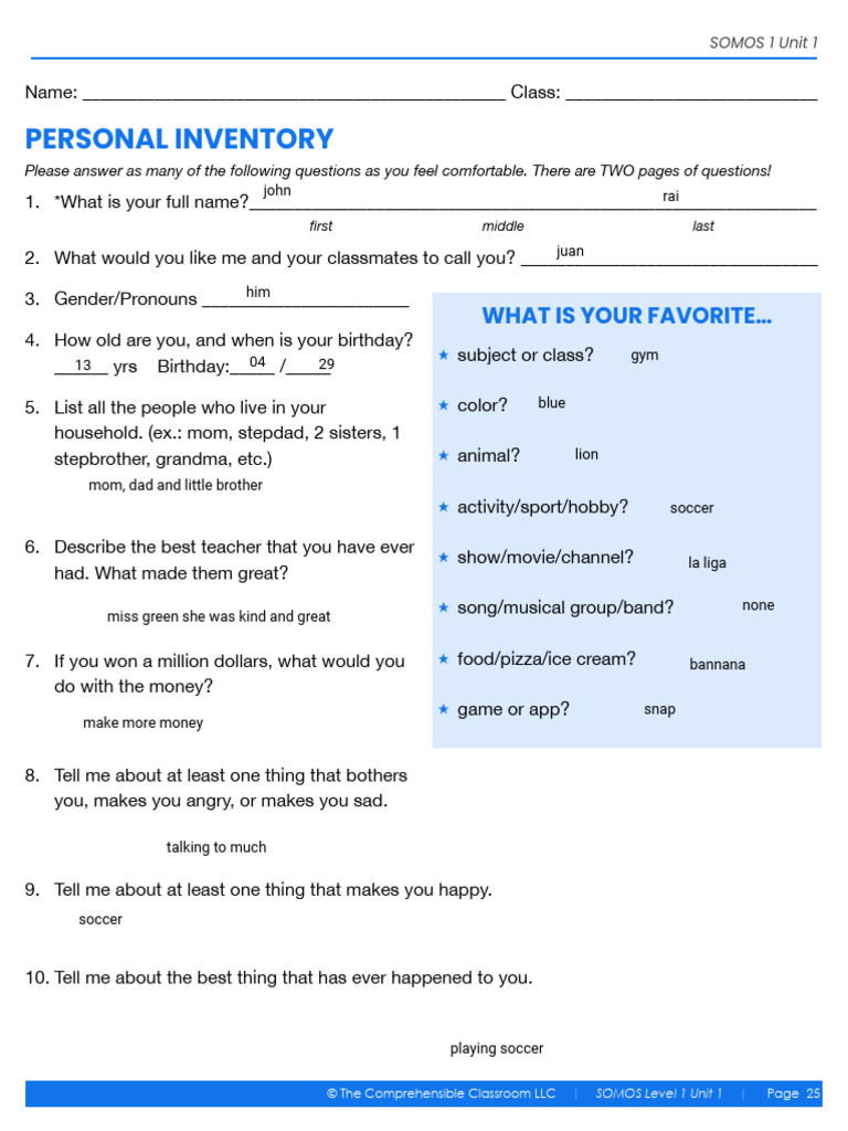 John Rai - Personal Inventory | PDF | Language Arts & Discipline