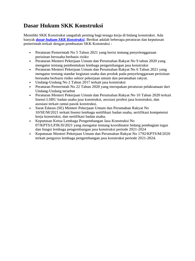 Dasar Hukum SKK Konstruksi | PDF