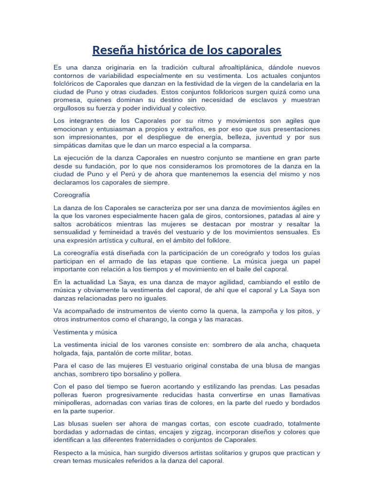 Reseña Histórica De Los Caporales Pdf