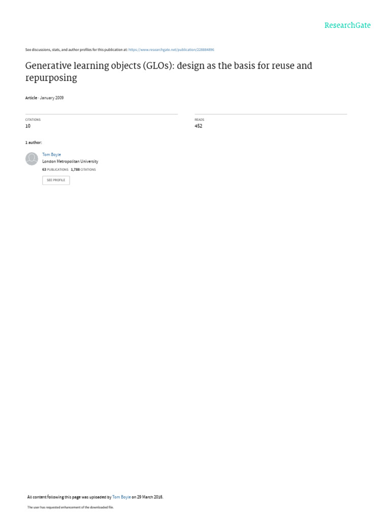 Generative Learning Objects GLOs Design As The Bas | PDF | Learning | Instructional Design