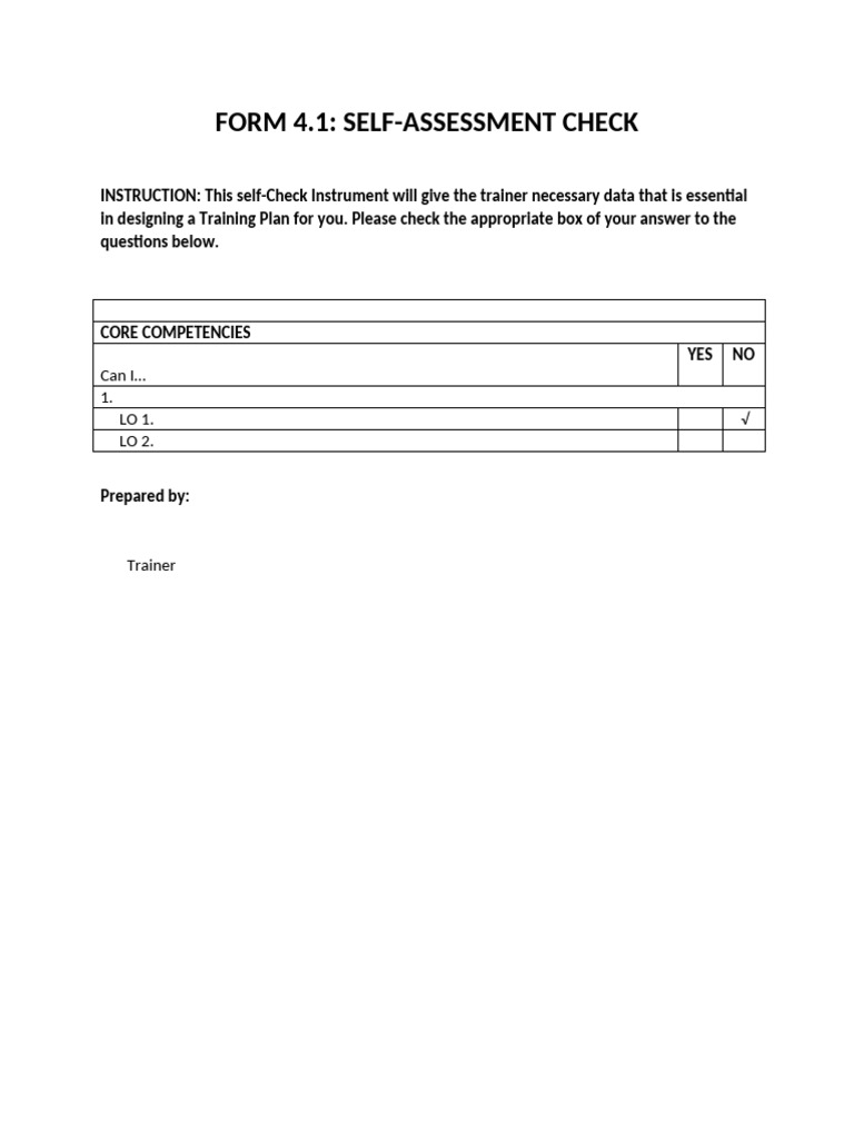 Form 4.1 Self Assessment Check | PDF | Self-Improvement