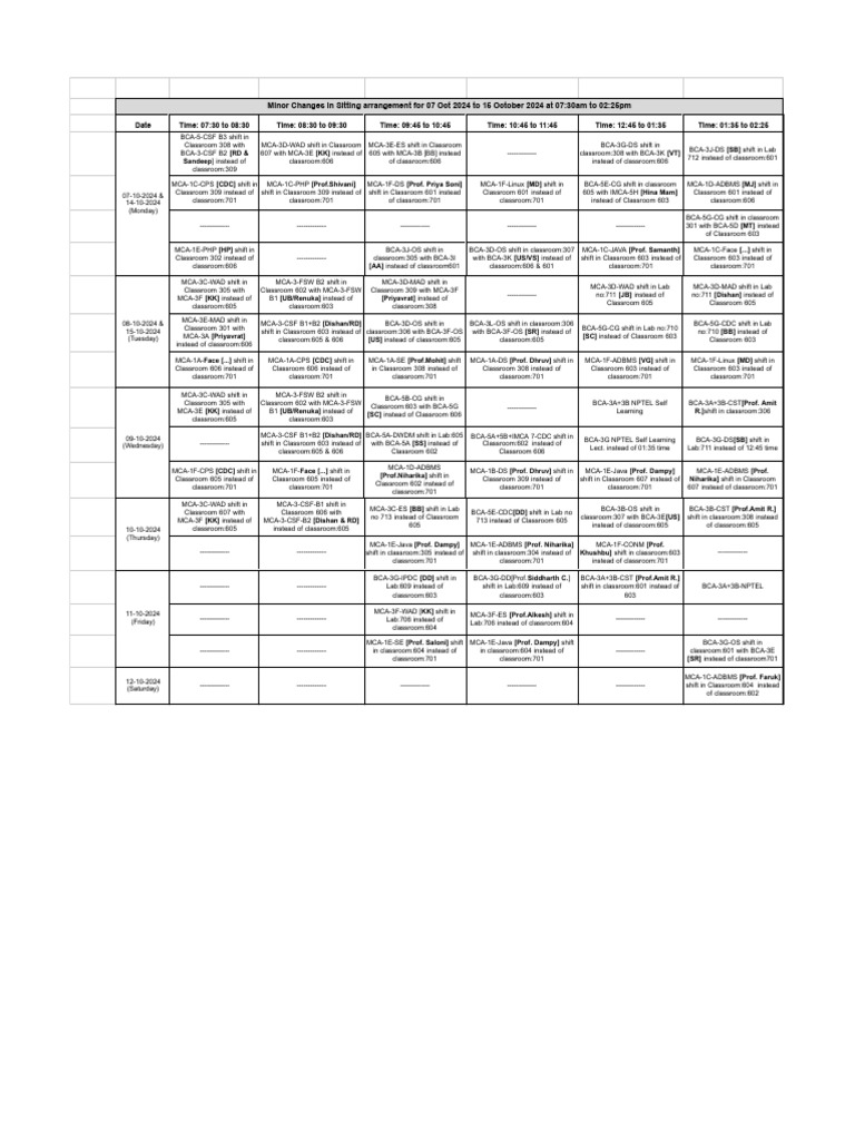 Temporary Classroom Adjustment From 7oct To 15 Oct | PDF