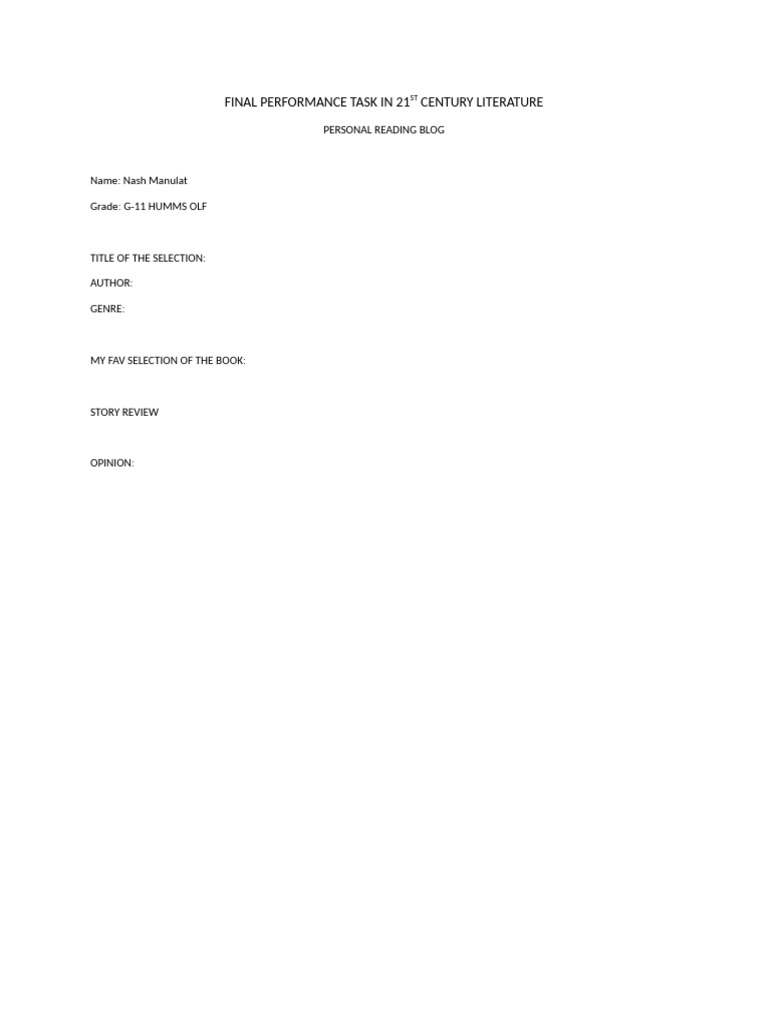 Final Performance Task in 21st Century Literature | PDF