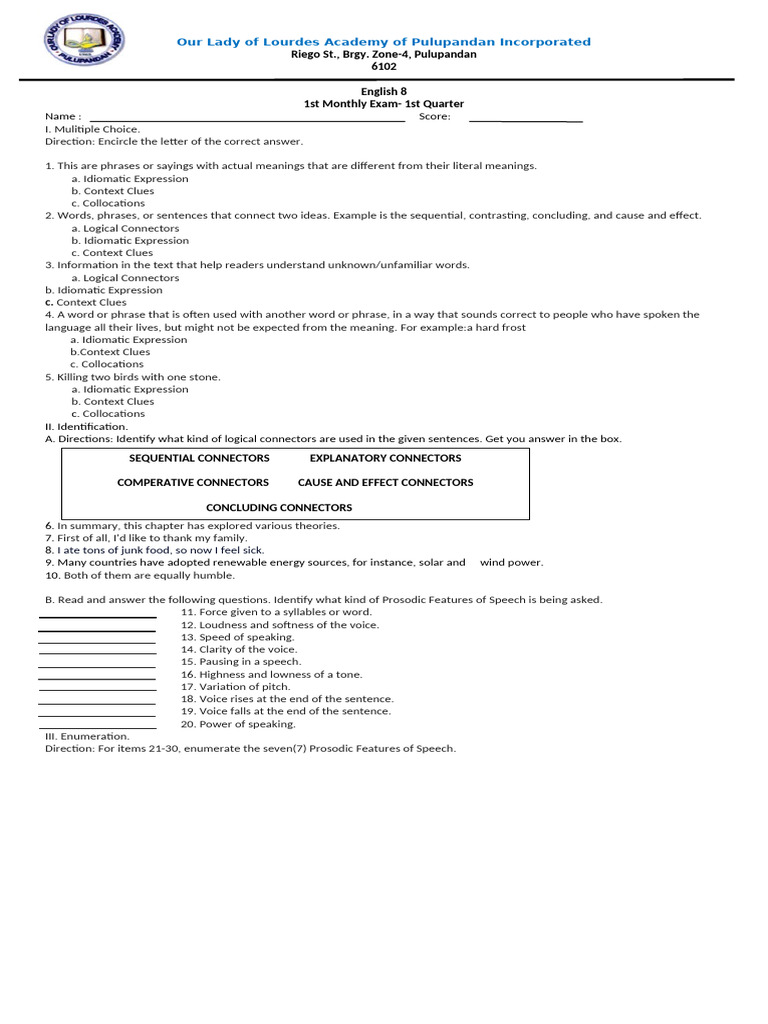 Monthly Exam | PDF