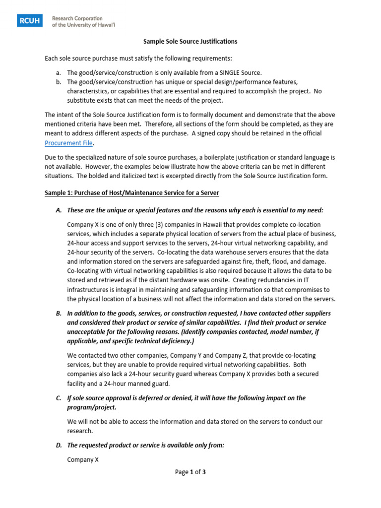 Sole Source Purchase Justification Guide | PDF | Optics | Business