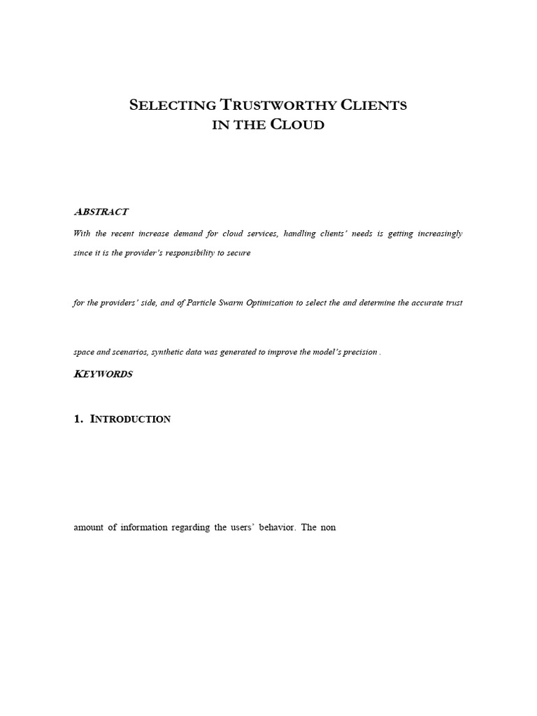 Selecting Trustworthy Clients in The Cloud | PDF | Cloud Computing ...