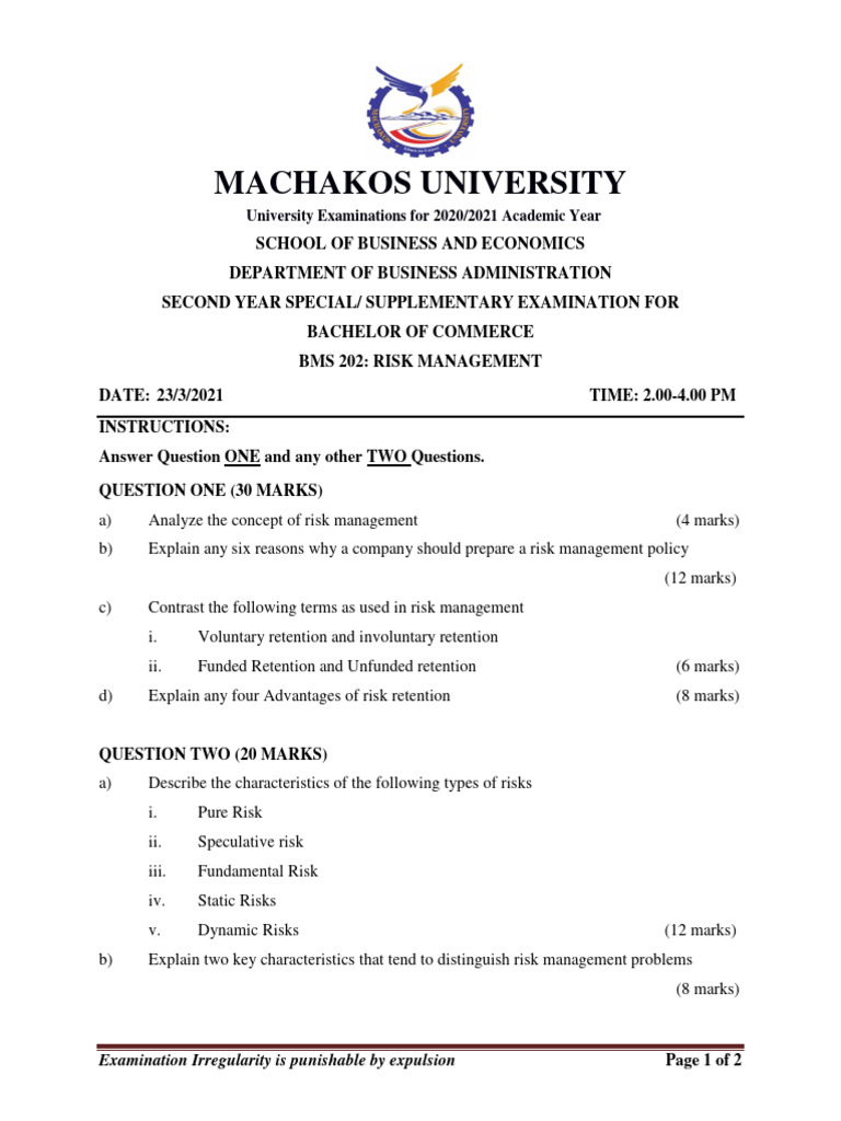 BMS 202 Risk Management | PDF
