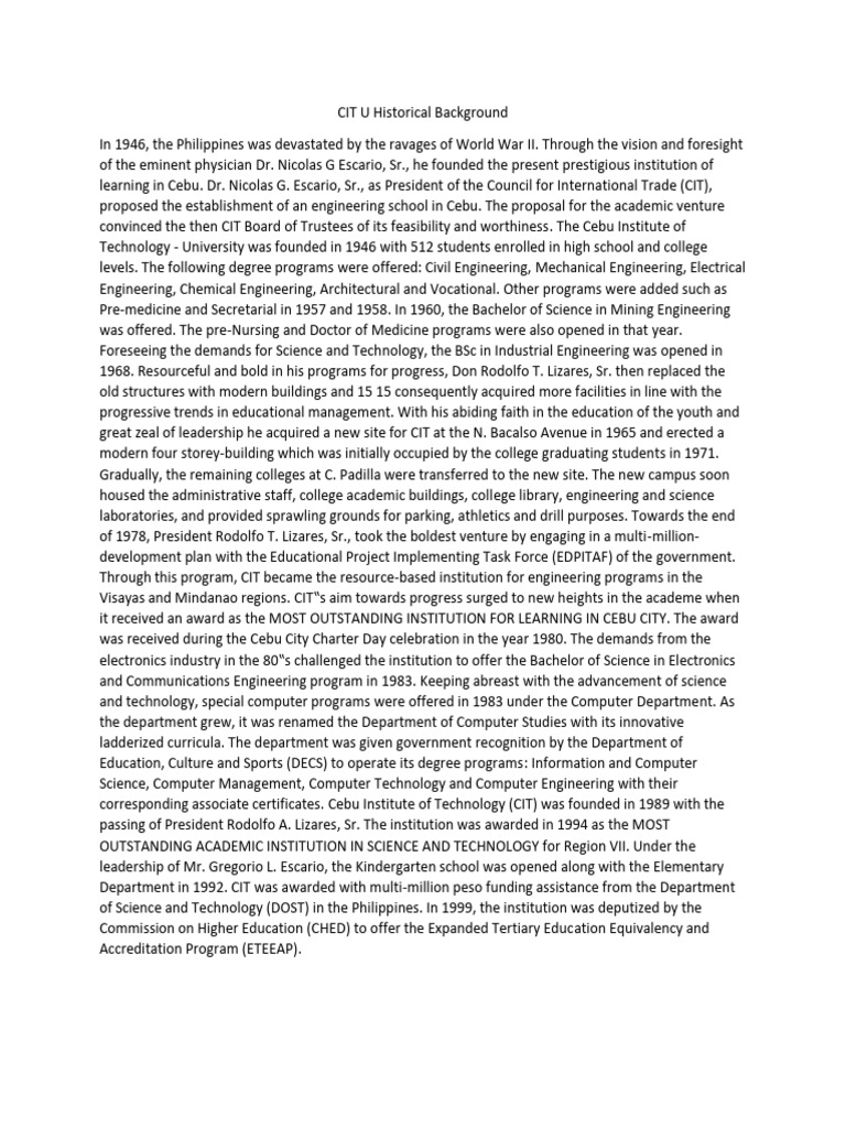 CIT U Historical Background | PDF