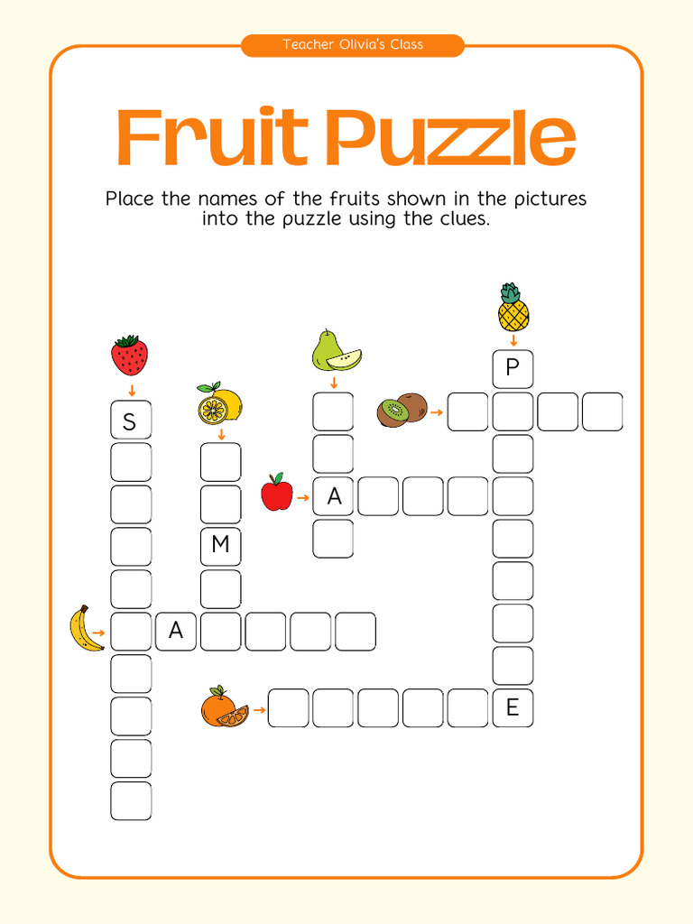 Fruit Puzzle Worksheet in Orange and White Simple Style | PDF