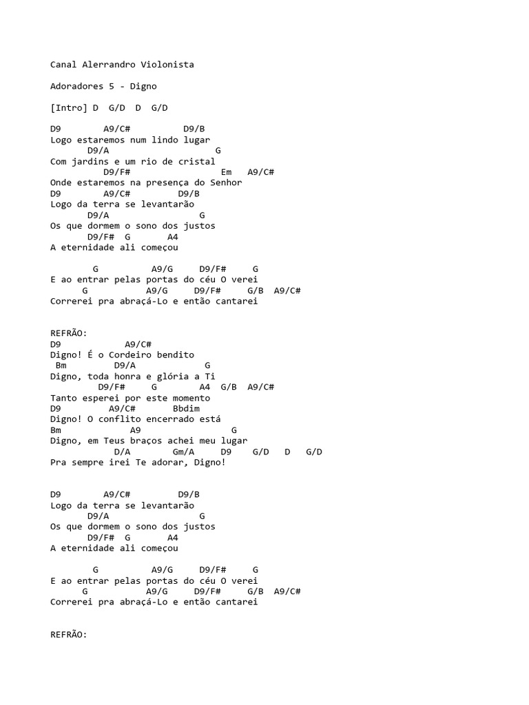 Cifra e Partitura - Digno Adoradores 5 | PDF