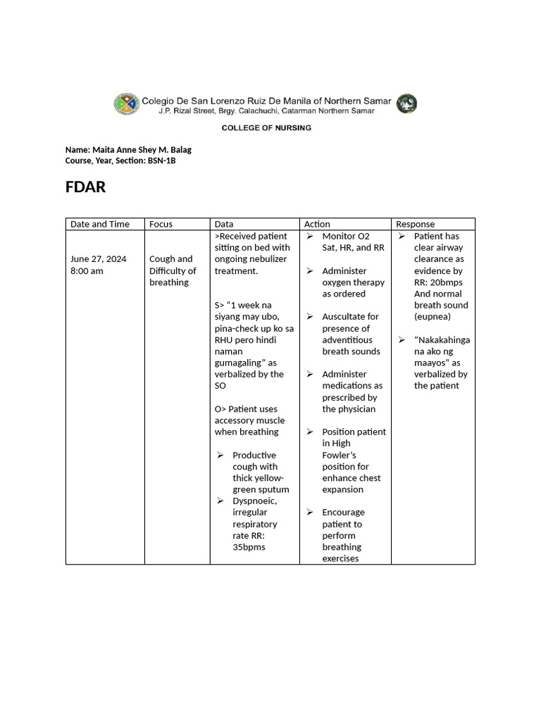 Patient Assessment and Care Plan for Cough | PDF