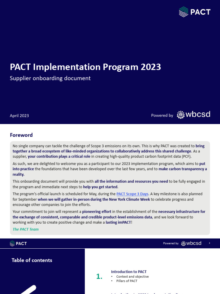 WBCSD PACT Implementation - Supplier Onboarding Document - vFINAL | PDF