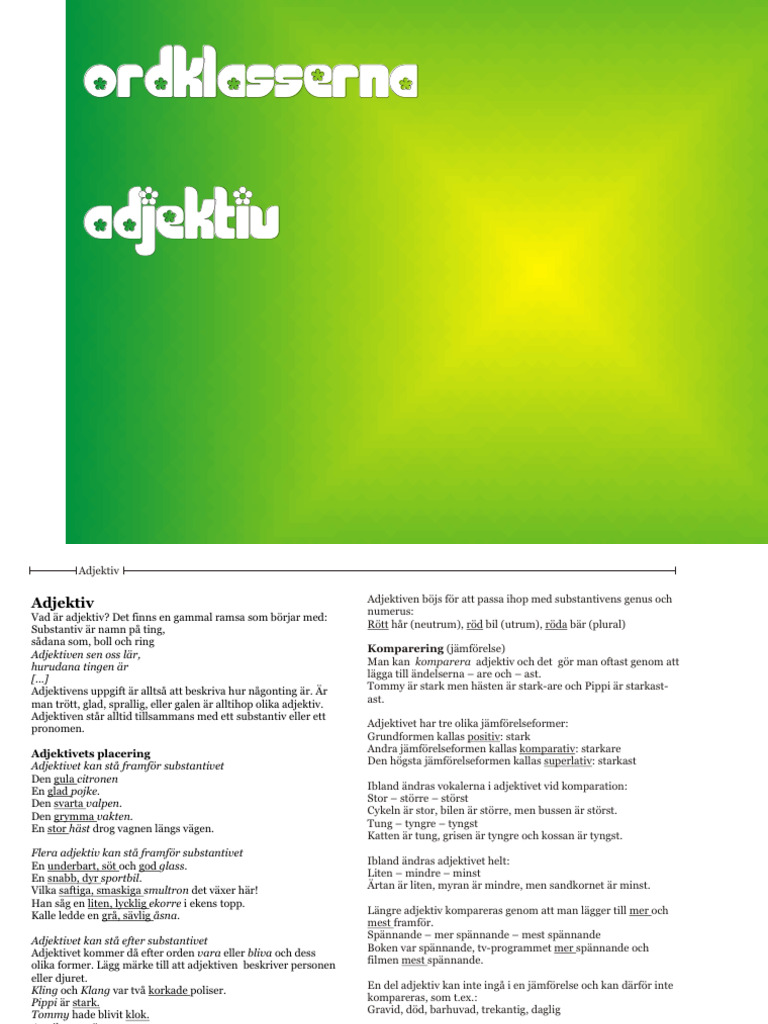 Arbetsbok Adjektiv | PDF