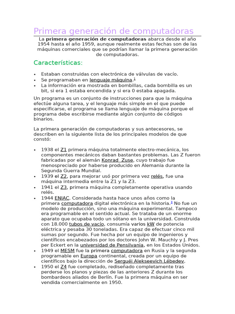 Primera Generación de Computadoras Daniela | PDF | Clases de ...