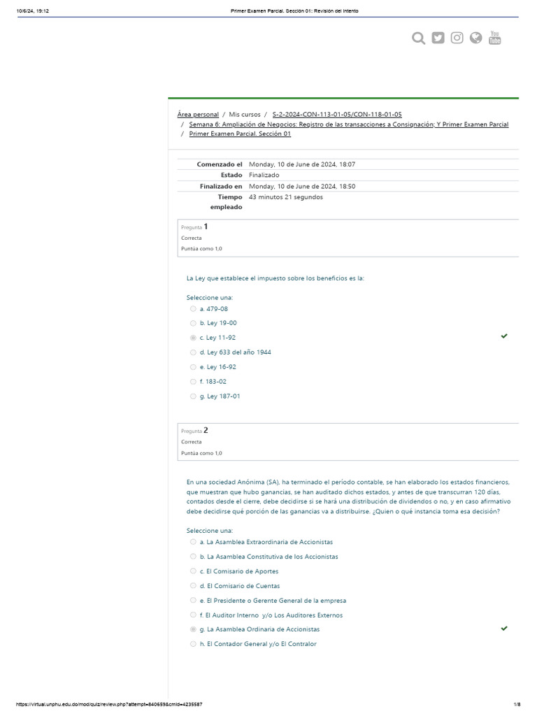 Primer Examen Parcial. Contabilidad para Sociedades | PDF