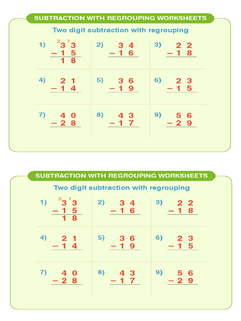 subtraction with regrouping | PDF