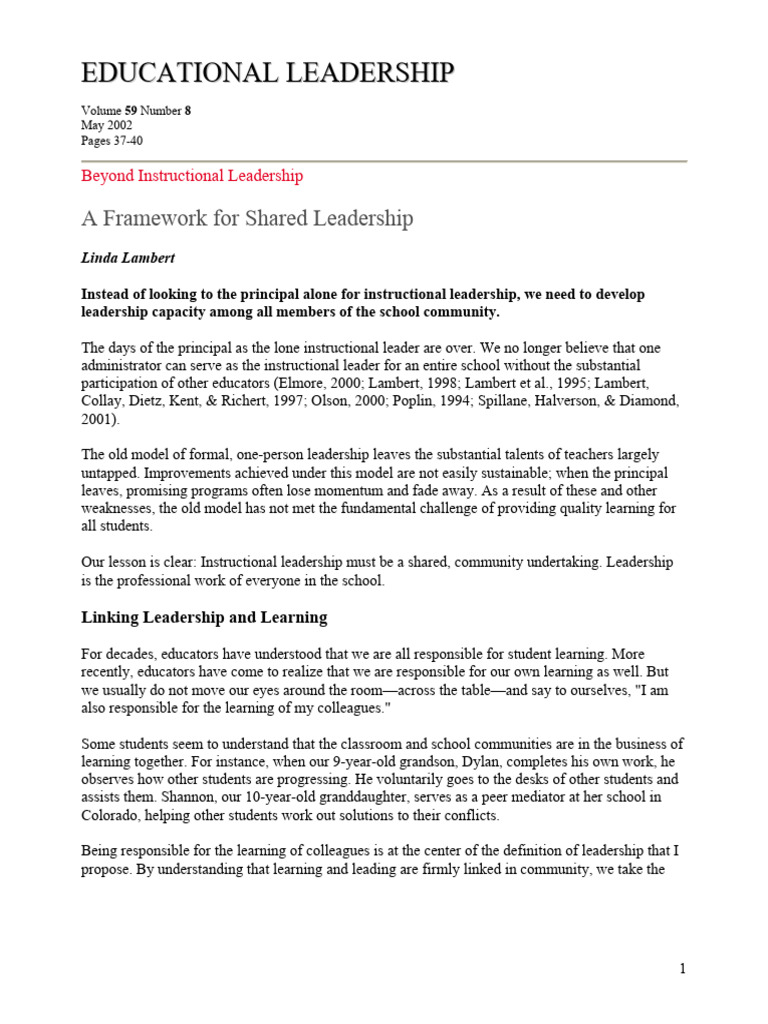 Framework for Shared Leadership Lambert | PDF