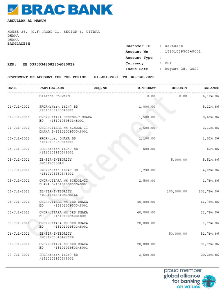 BRAC Bank Statement 28082022 | PDF