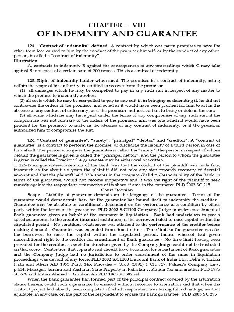 Contract of Indemnity and Guarantee | PDF | Guarantee | Indemnity