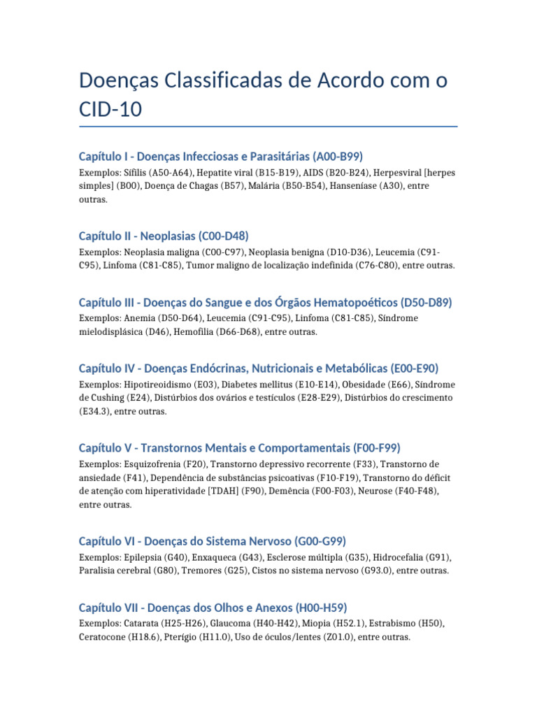 Doenças Classificadas CID-10 | PDF