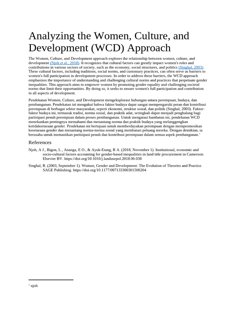 Analyzing The Women Culture and Development WCD Approach | PDF
