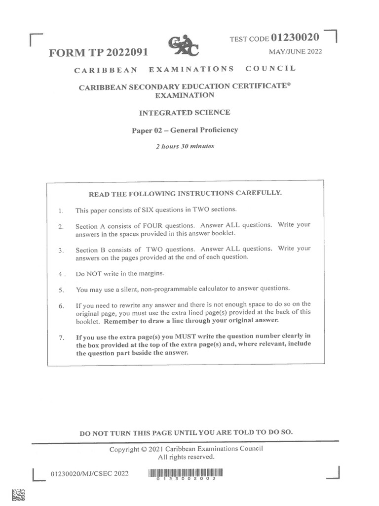 CSEC Integrated Science P2 2022 | PDF