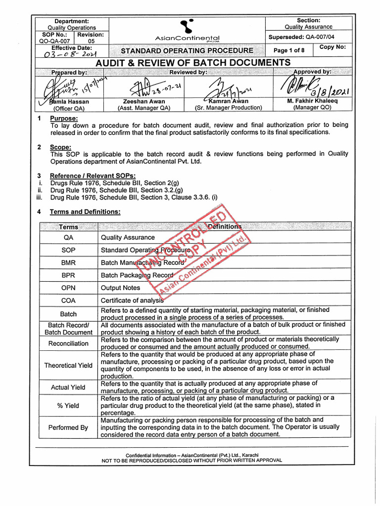 SOP For Document Audit and Review | PDF