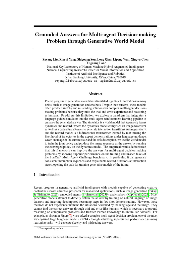Grounded Answers For Multi-Agent Decision-Making Problem Through Generative World Model | PDF