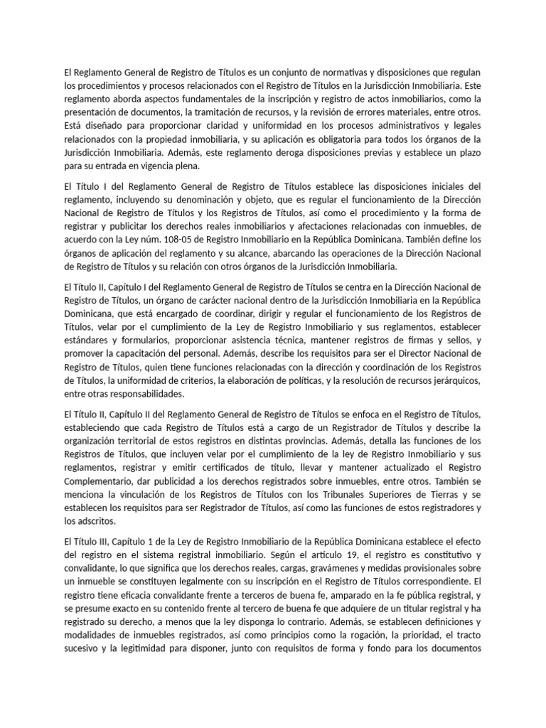 Resumen - Reglamento General de Registro de Título | PDF
