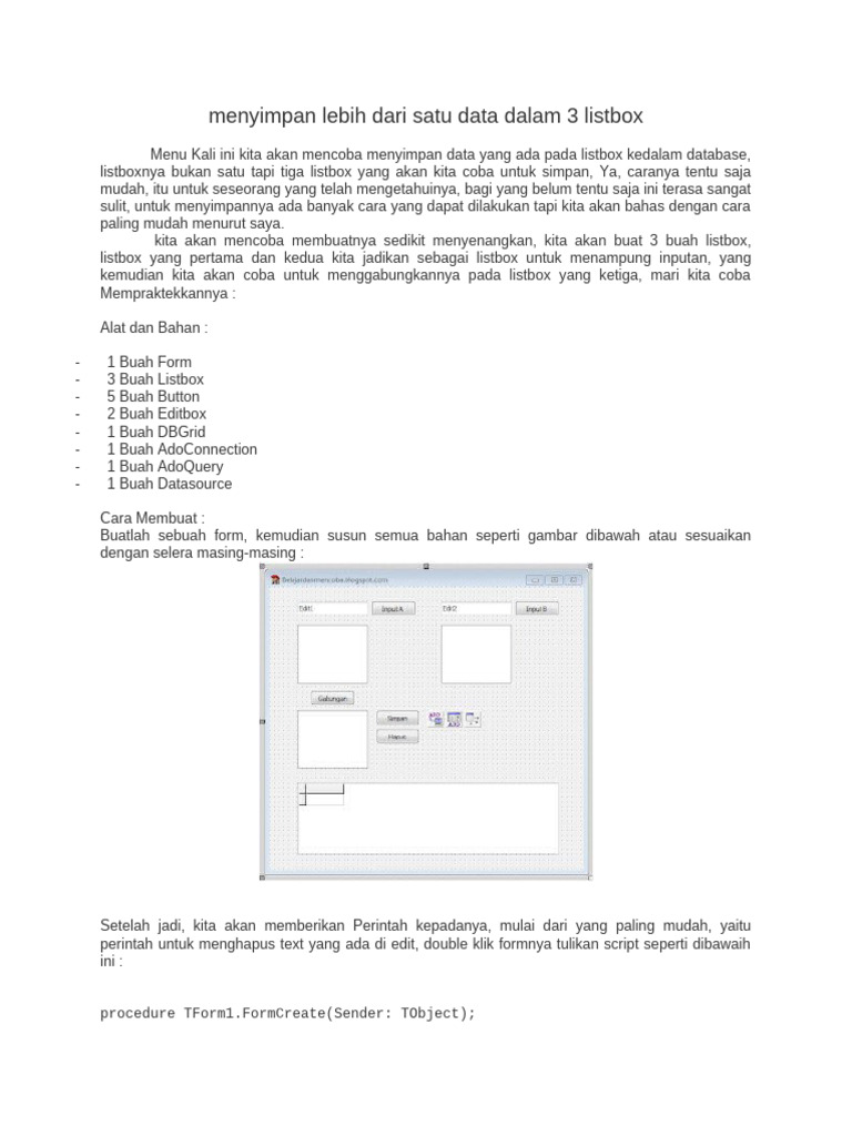 Menyimpan Lebih Dari Satu Data Dalam 3 Listbox | PDF