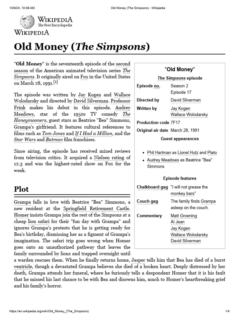 Old Money (The Simpsons) | PDF