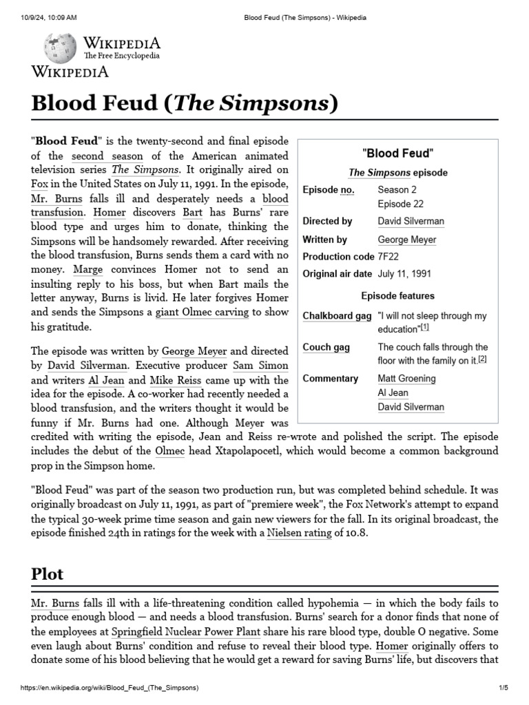 Blood Feud (The Simpsons) | PDF